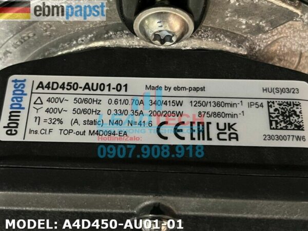 Quạt hút EBMPAPST A4D450-AU01-01, 400VAC, 450mm - Quạt Công Nghiệp Chính Hãng | Tiên Phong