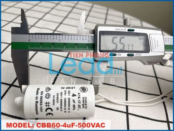Tụ điện DUCATI CBB60 4uF, 425/475/500VAC Dây cắm có ốc bắt - Quạt Công ...
